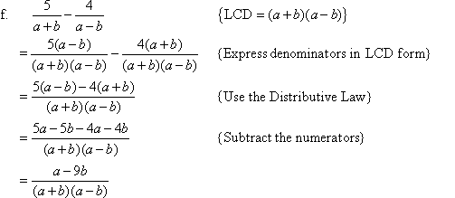 Subtraction Of Algebraic Fractions